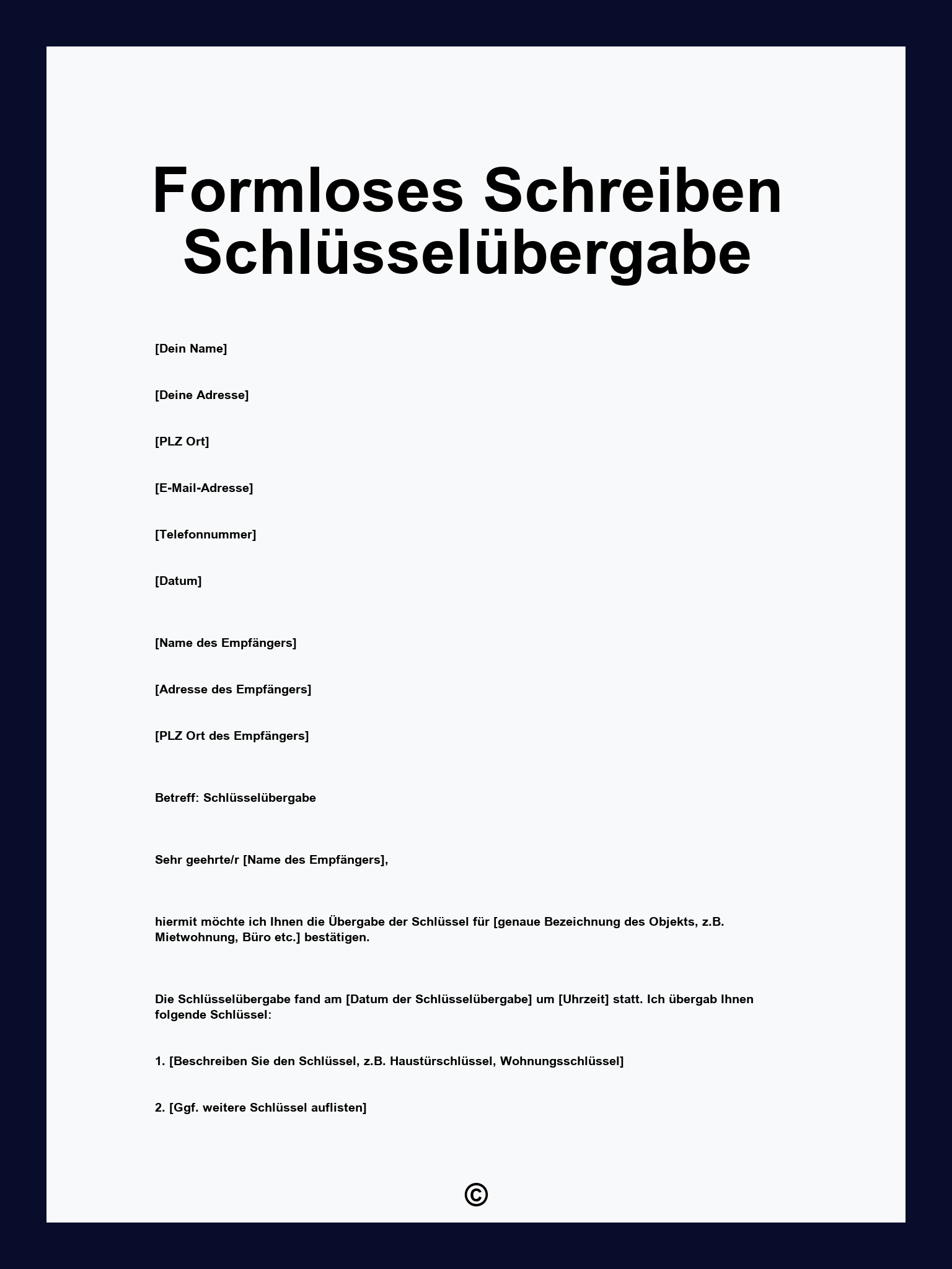 Formloses Schreiben Schlüsselübergabe