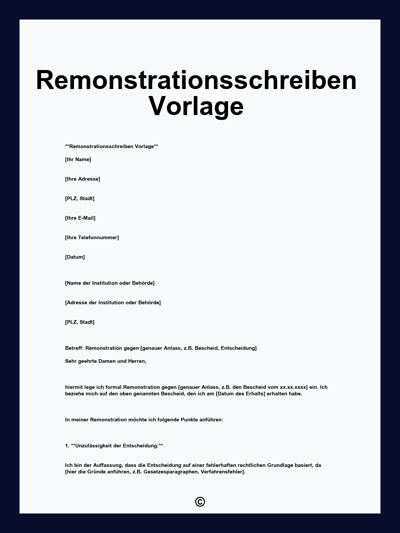 Remonstrationsschreiben Vorlage