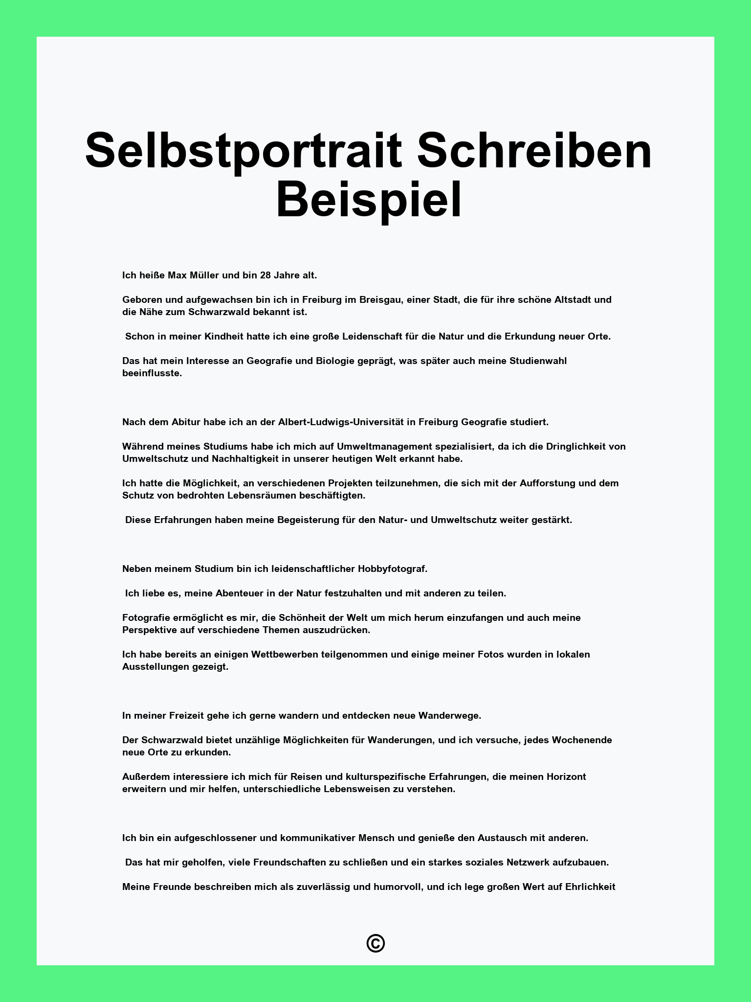 Selbstportrait Schreiben Beispiel