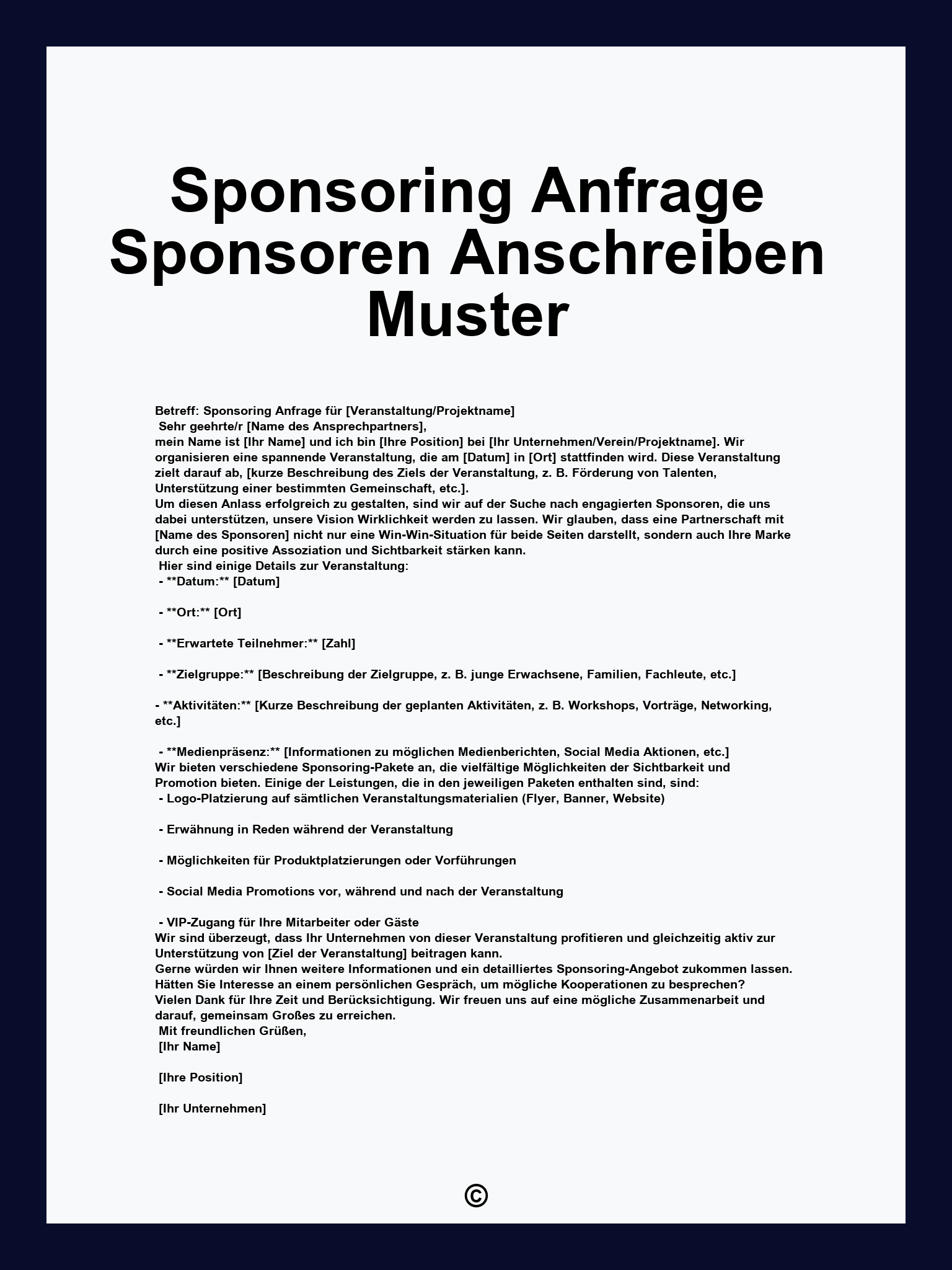 Sponsoring Anfrage Sponsoren Anschreiben Muster