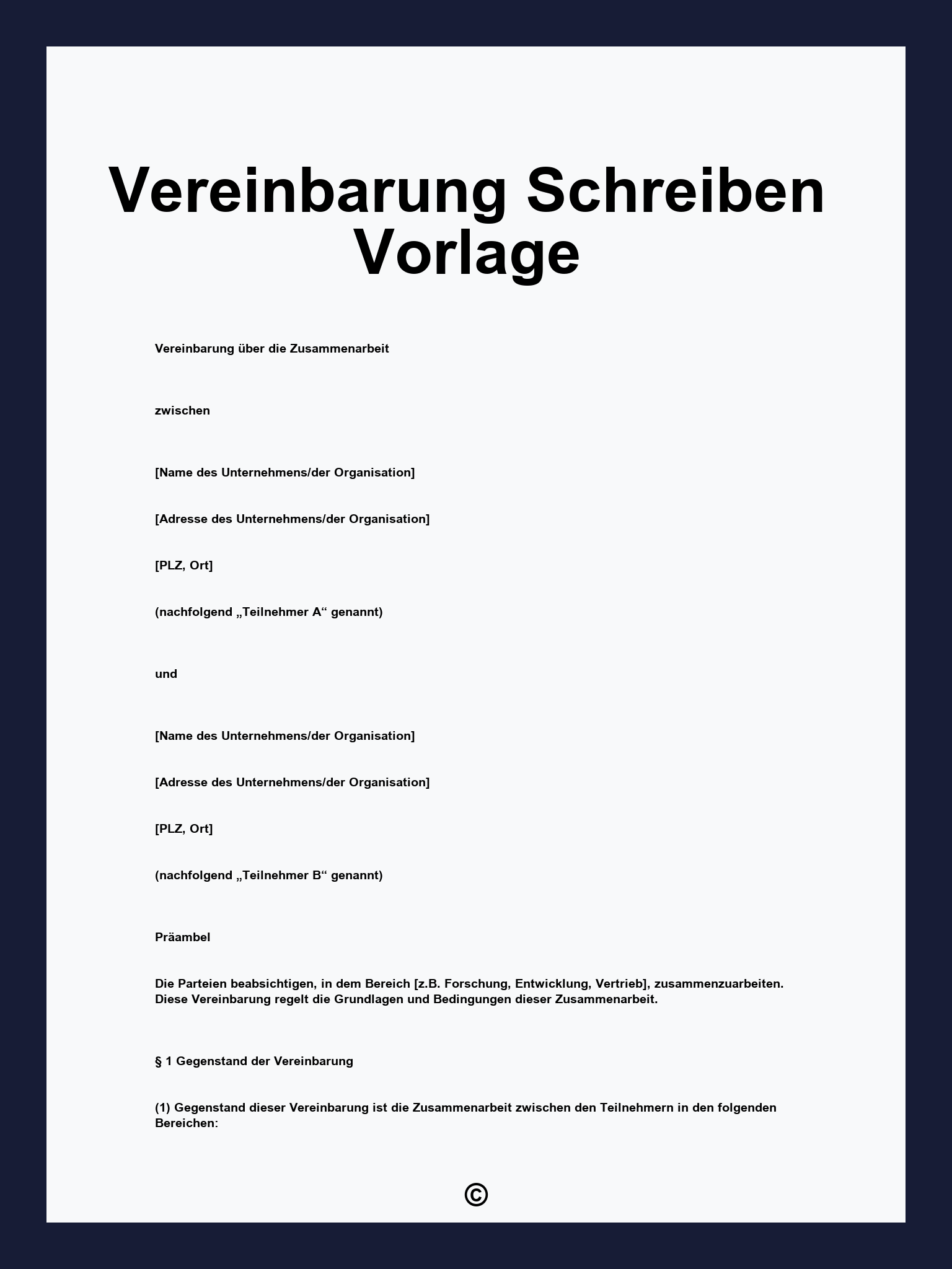 Vereinbarung Schreiben Vorlage